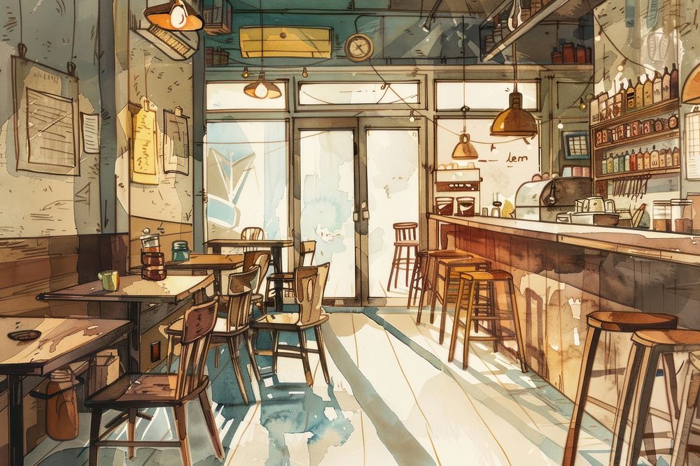 Calm coffee shop architecture restaurant | Premium Photo Illustration ...
