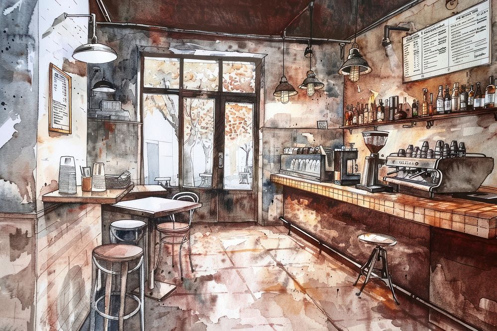 Coffee shop art barbershop furniture. | Free Photo Illustration - rawpixel