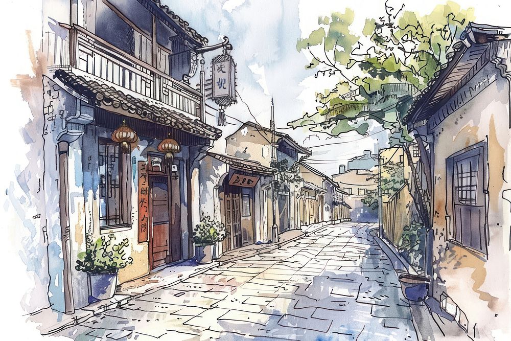 Lively street city art neighborhood. | Free Photo Illustration - rawpixel