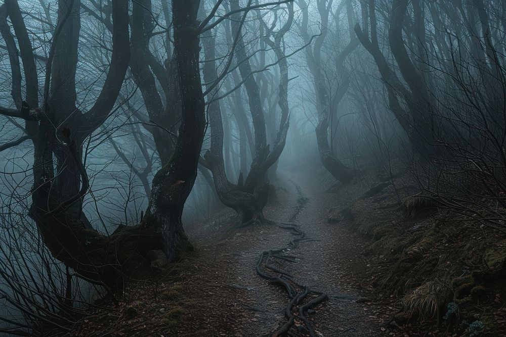 Scary forest tree path fog. | Free Photo - rawpixel