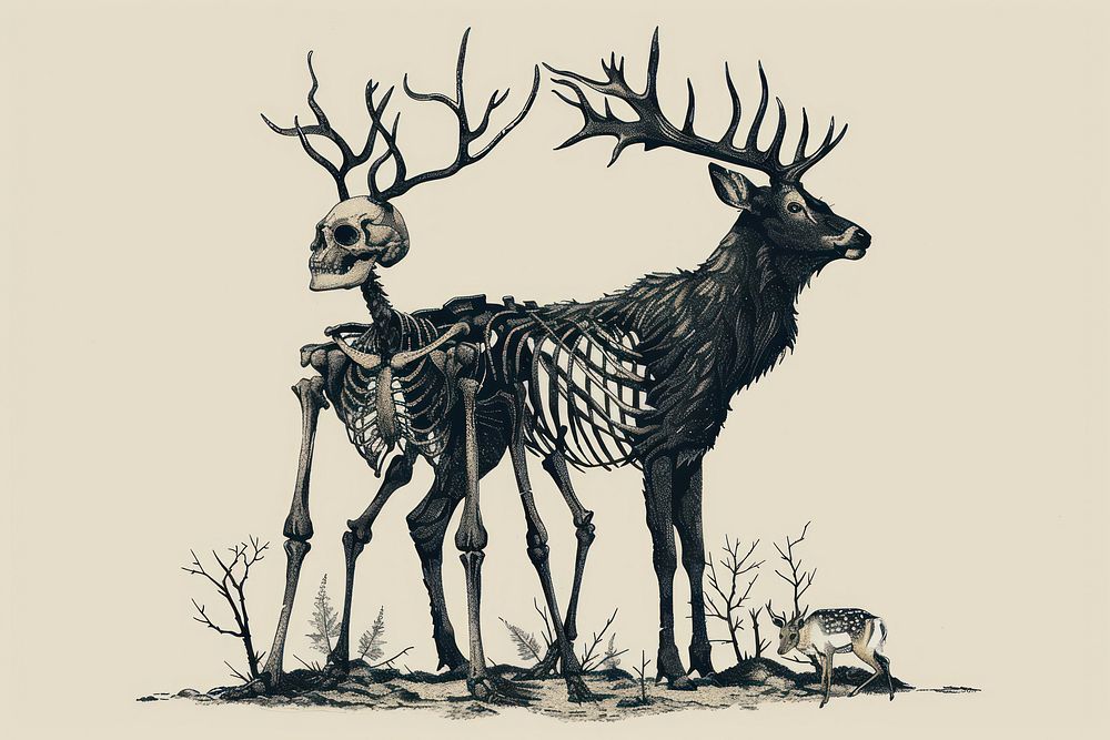 Skeleton deer skeleton wildlife drawing | Premium Photo Illustration ...