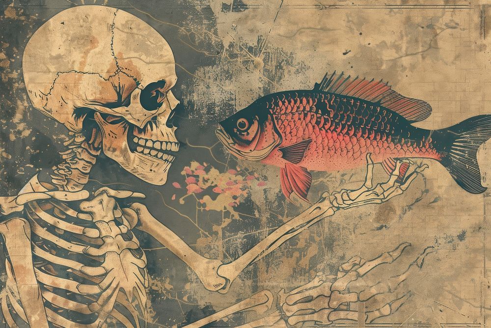 Skeleton fish painting animal art. | Free Photo Illustration - rawpixel