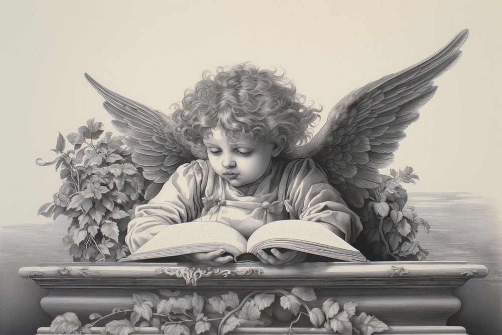 Cupid reading drawing publication photography. | Free Photo ...