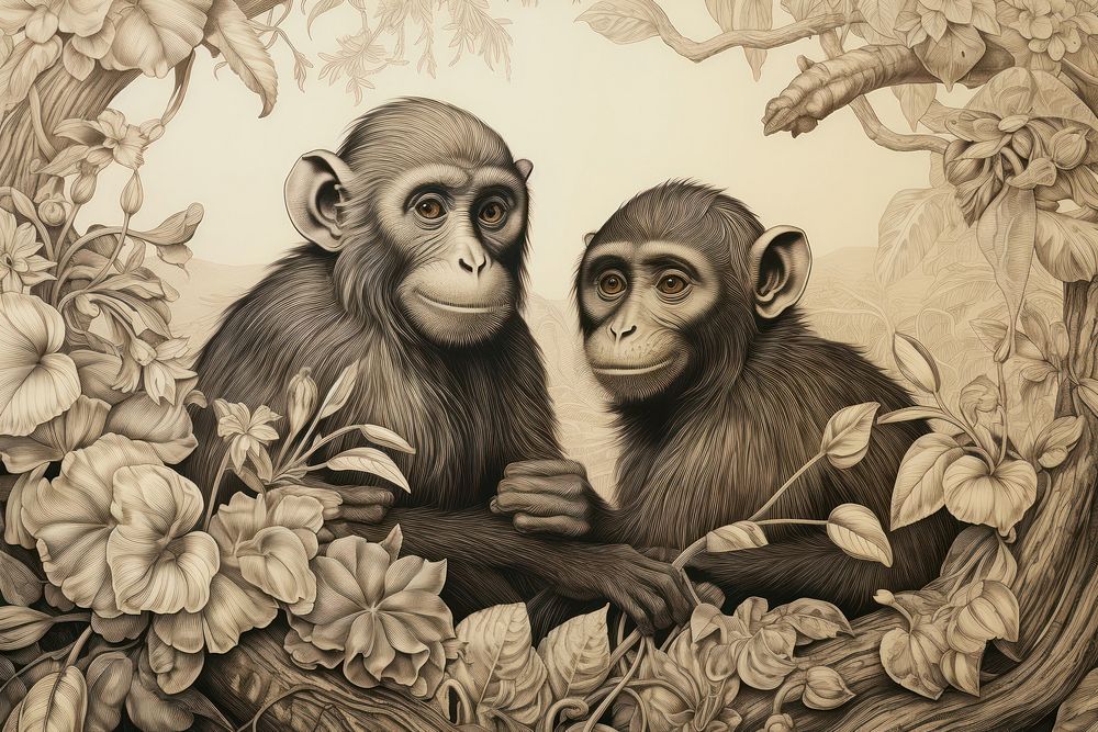 Monkey couple monkey wildlife animal. | Free Photo Illustration - rawpixel