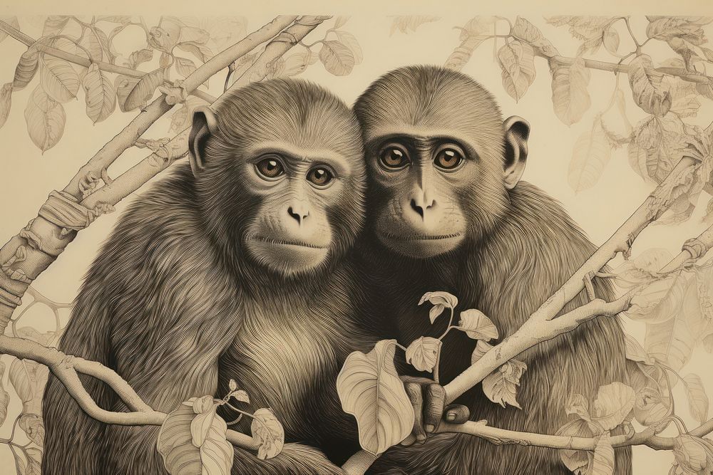 Monkey couple monkey wildlife animal. | Free Photo Illustration - rawpixel