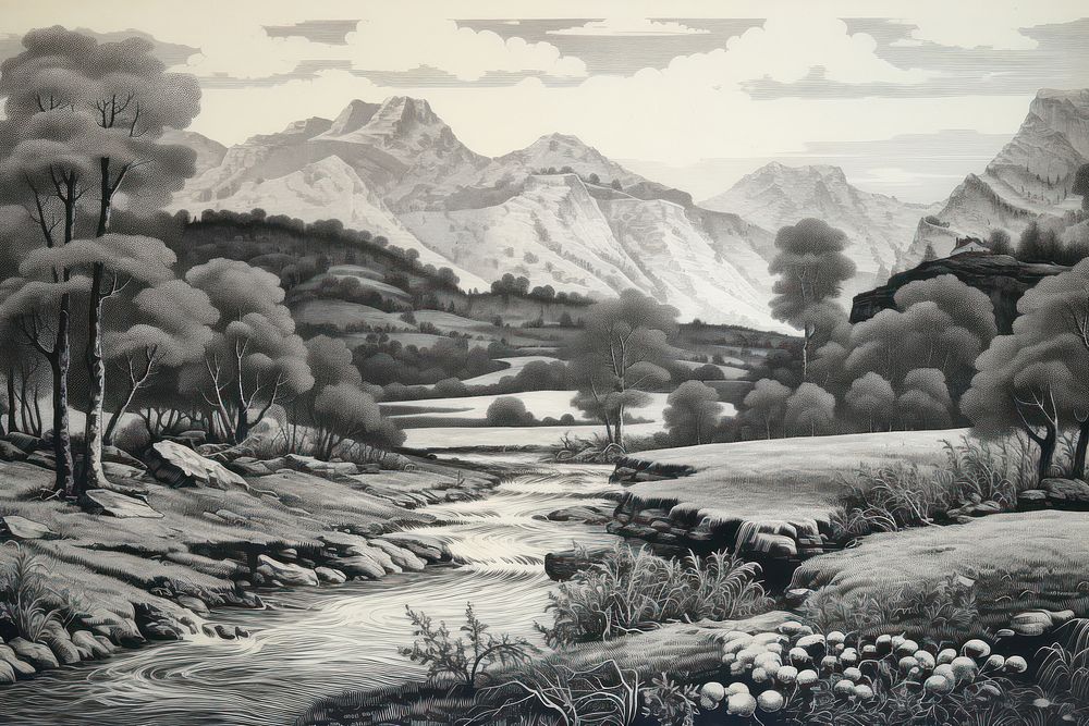 Nature landscape drawing nature illustrated. | Free Photo Illustration ...