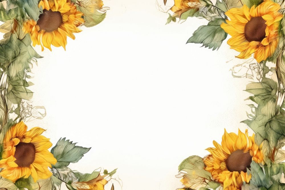 Vintage sunflower frame backgrounds plant | Premium Photo Illustration ...