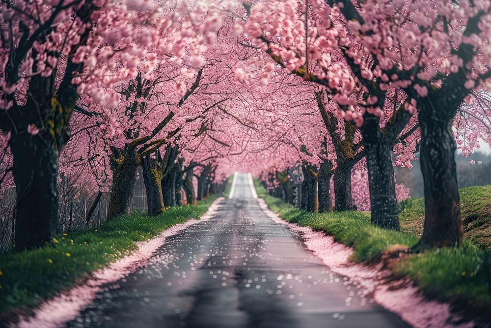 Photo cherry blossoms road outdoors | Premium Photo - rawpixel