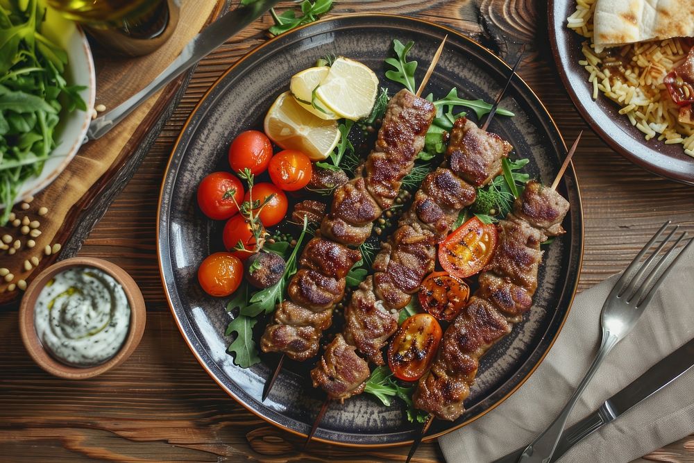 Photo kebab meal dinner table | Free Photo - rawpixel