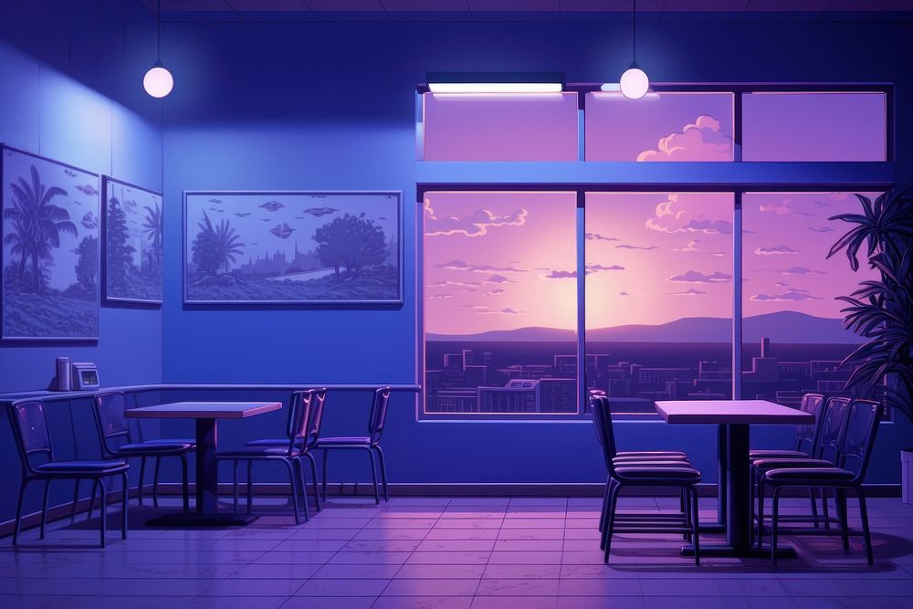 Restaurant restaurant purple architecture. | Premium Photo Illustration ...