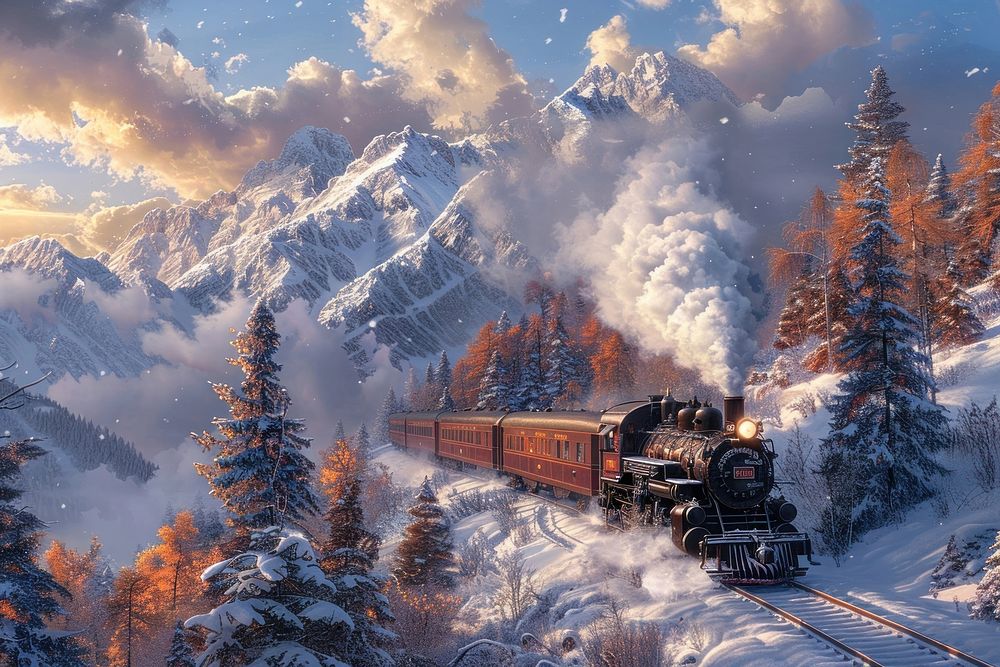 Old steam train snow locomotive | Premium Photo Illustration - rawpixel
