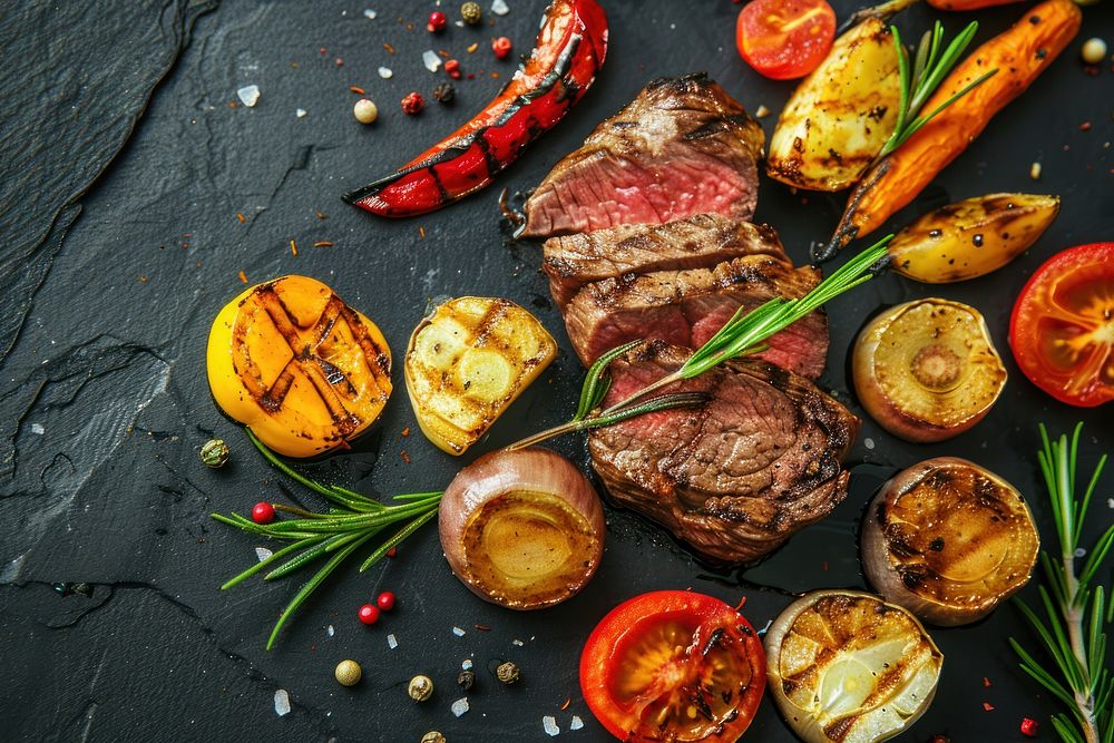 Medium rare beef vegetable steak | Free Photo - rawpixel