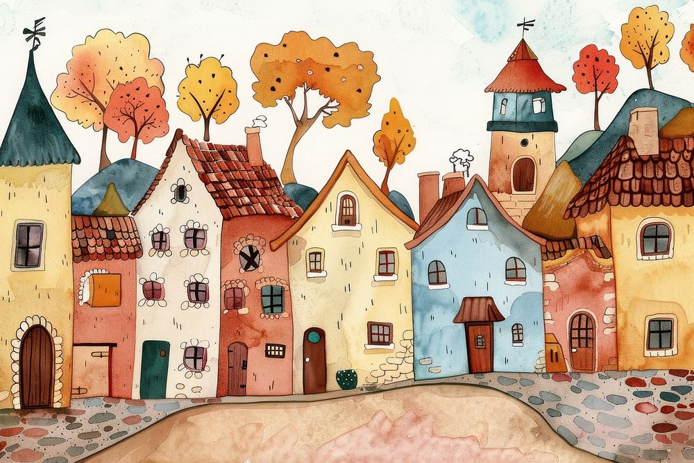Village europe style pen sketch | Free Photo Illustration - rawpixel