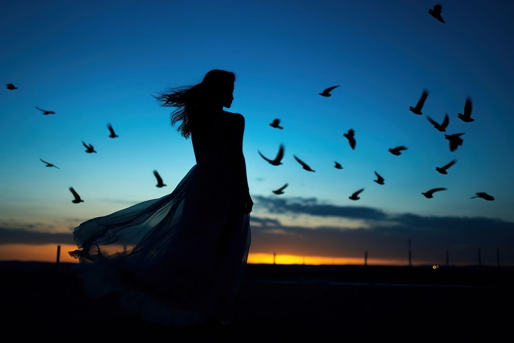 Bird silhouette photography woman backlighting | Free Photo - rawpixel