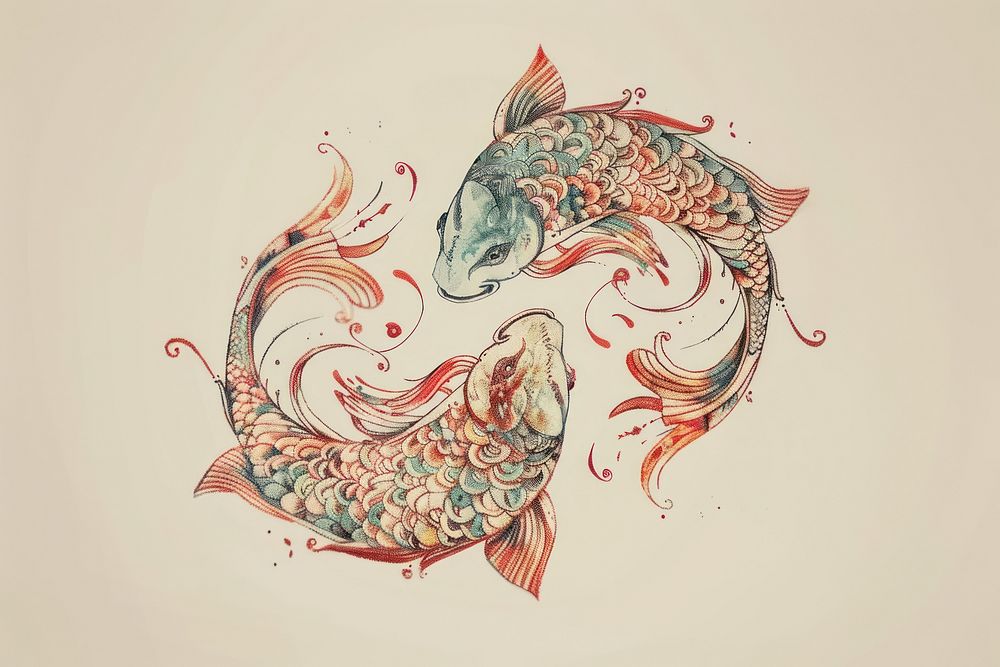 Pisces drawing illustrated graphics. | Free Photo Illustration - rawpixel