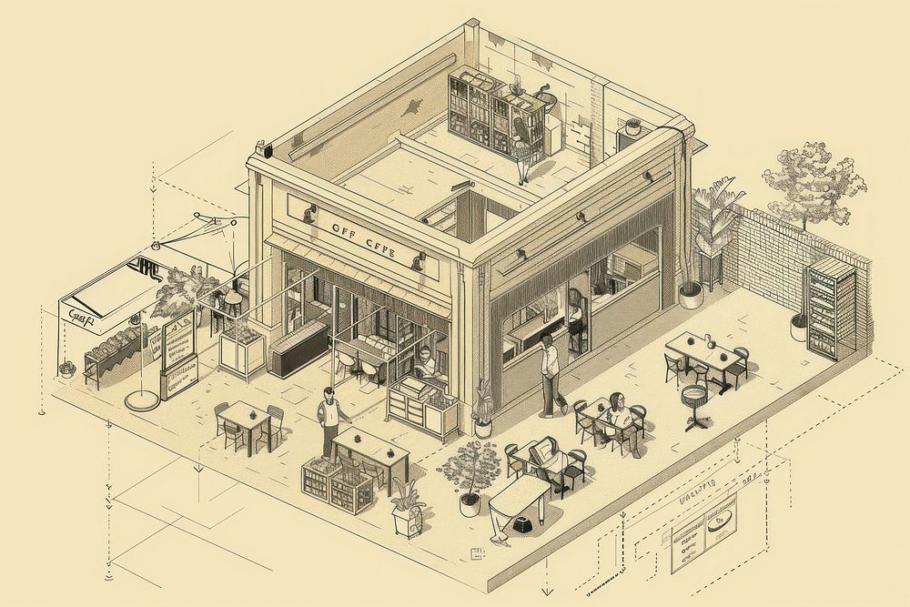 Coffee cafe diagram furniture person. | Free Photo Illustration - rawpixel