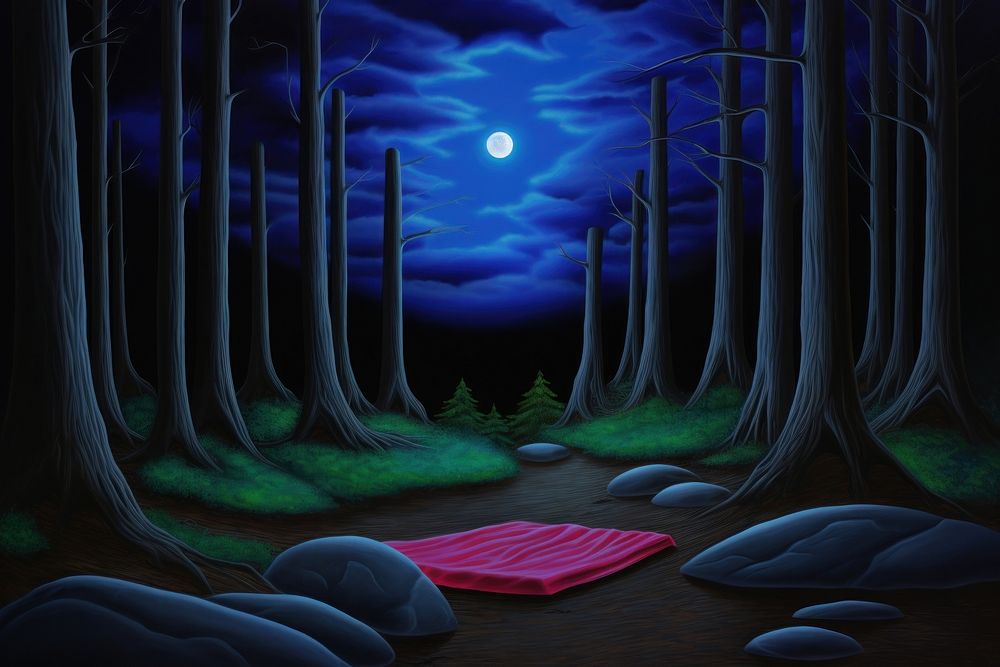 Illustration dark night forest painting | Free Photo Illustration ...