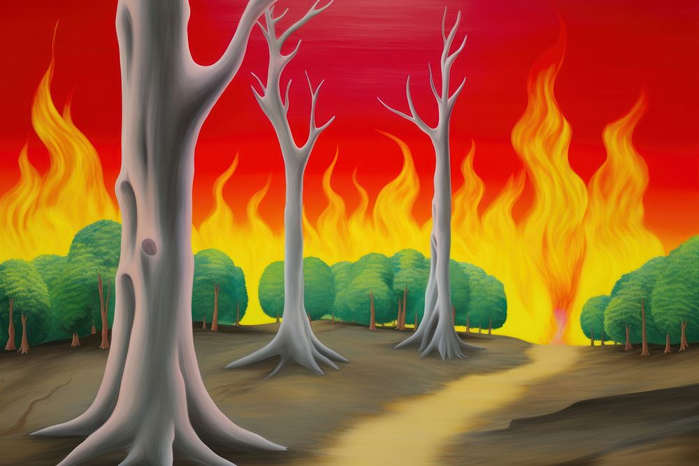 Illustration fire forest painting art | Free Photo Illustration - rawpixel