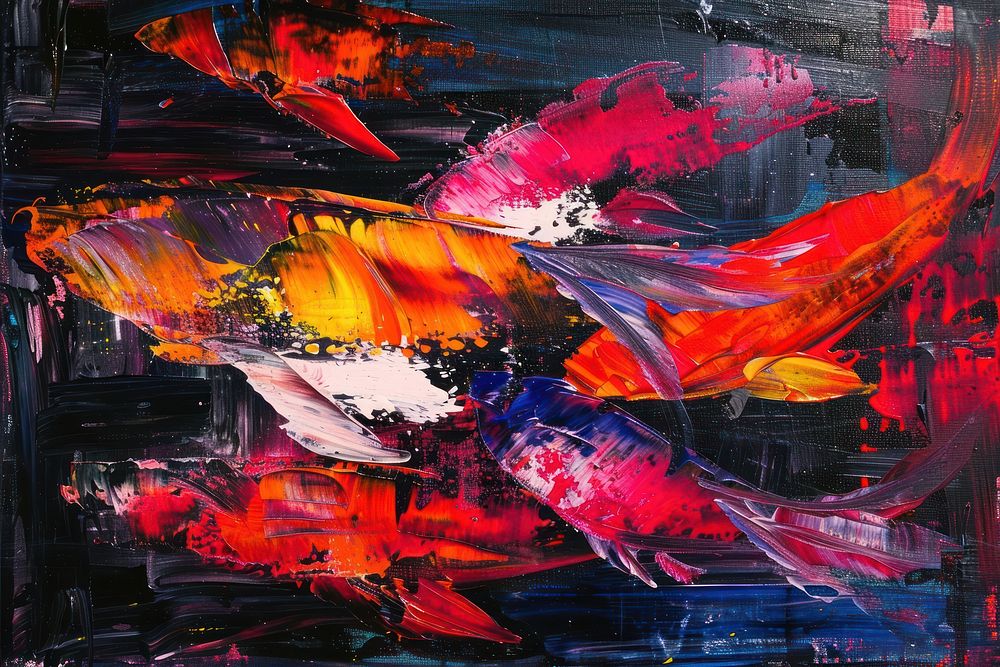 Impressionist koi fish pool painting | Free Photo Illustration - rawpixel