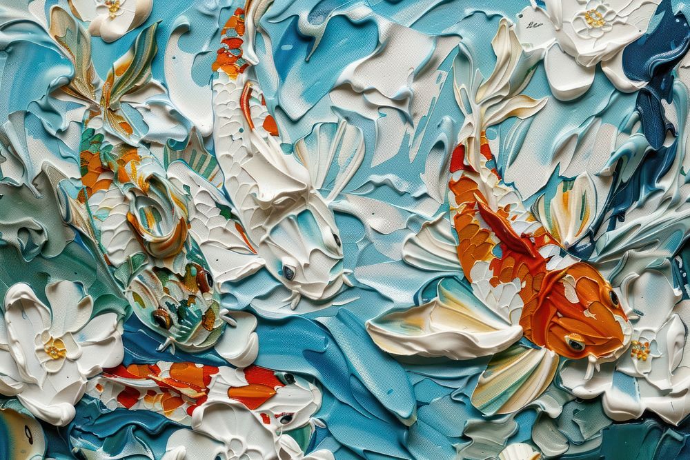 Impressionist koi fish pool painting | Free Photo Illustration - rawpixel