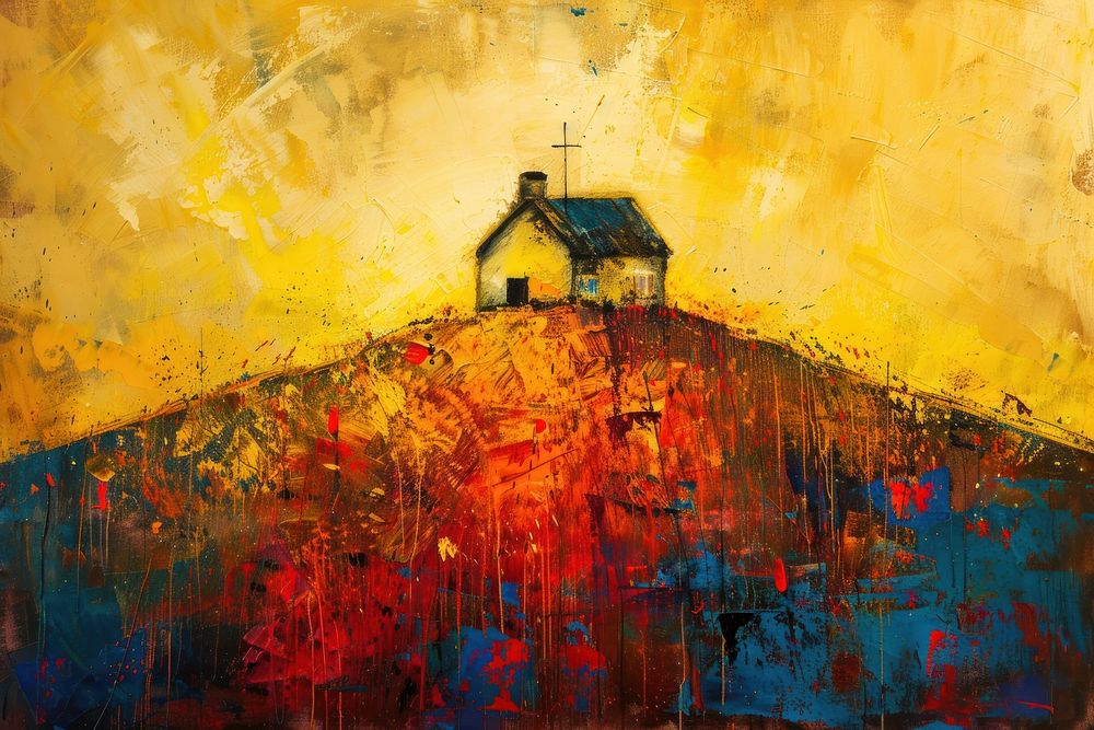 Impressionist house hill painting art | Free Photo Illustration - rawpixel