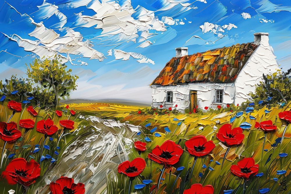 Impressionist house hill painting art | Free Photo Illustration - rawpixel