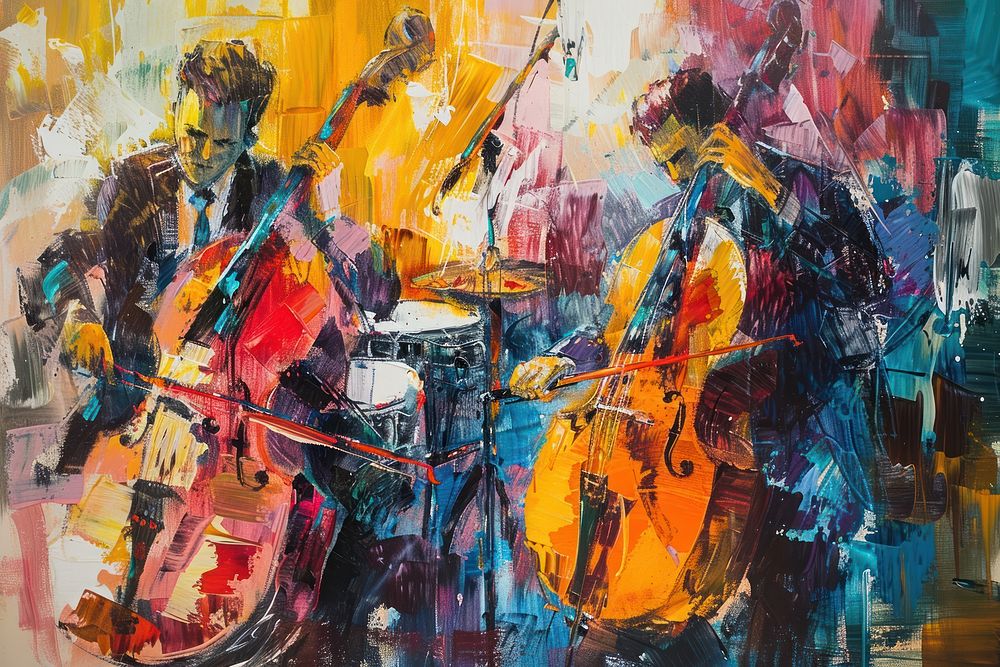 Two musicians jamming painting art | Free Photo Illustration - rawpixel