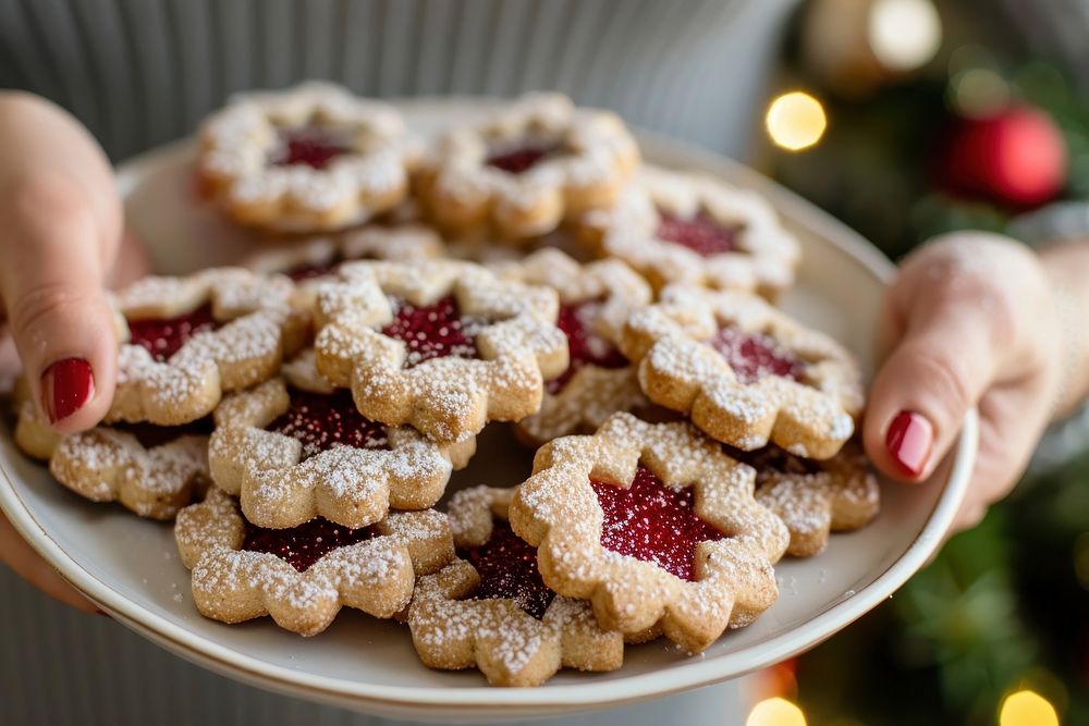 Hands holding plate homemade Linzer | Free Photo - rawpixel
