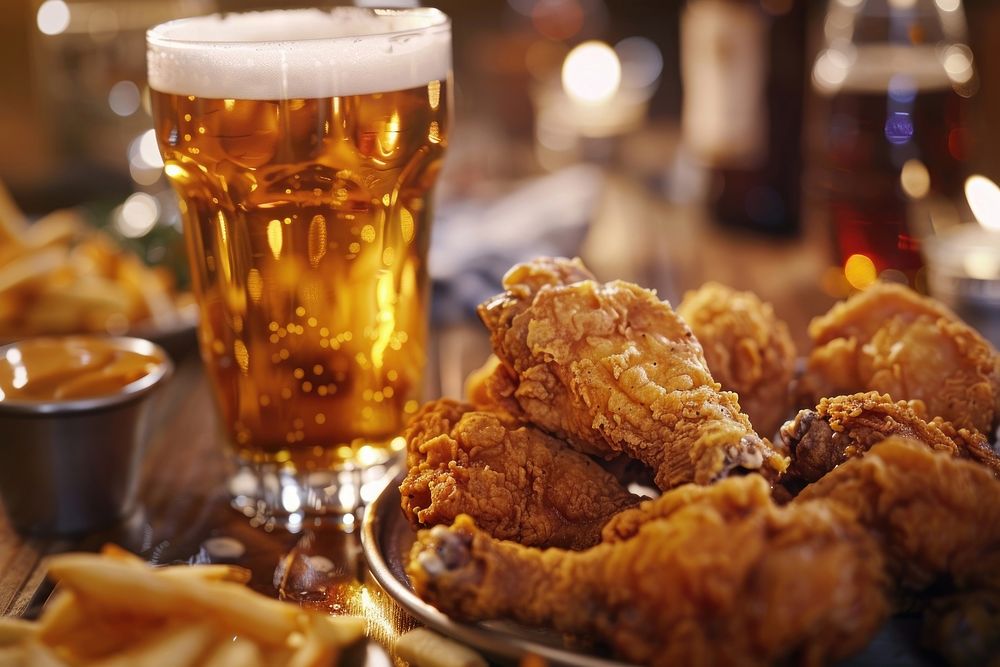 Fried chicken beer beverage alcohol. | Premium Photo - rawpixel