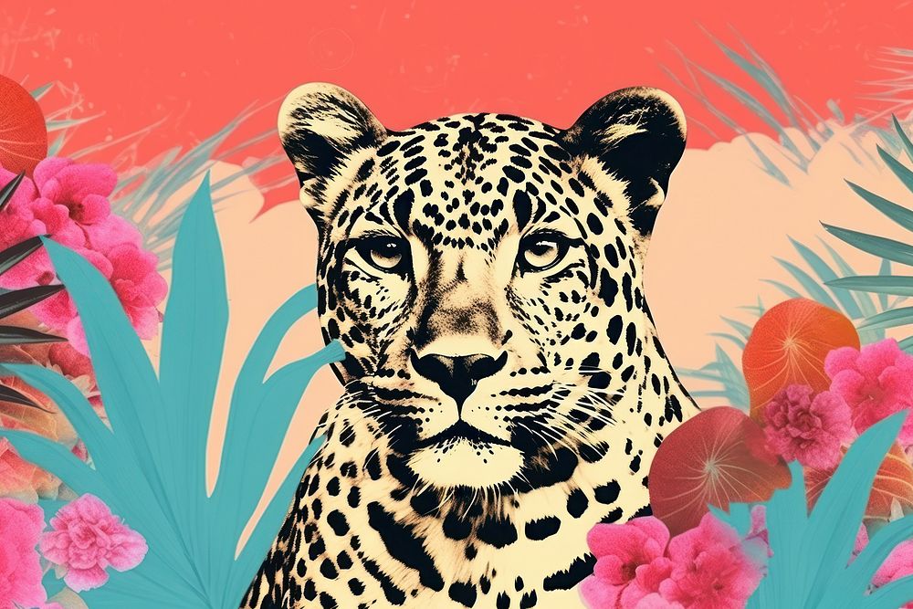 Retro collage leopard wildlife panther | Free Photo Illustration - rawpixel