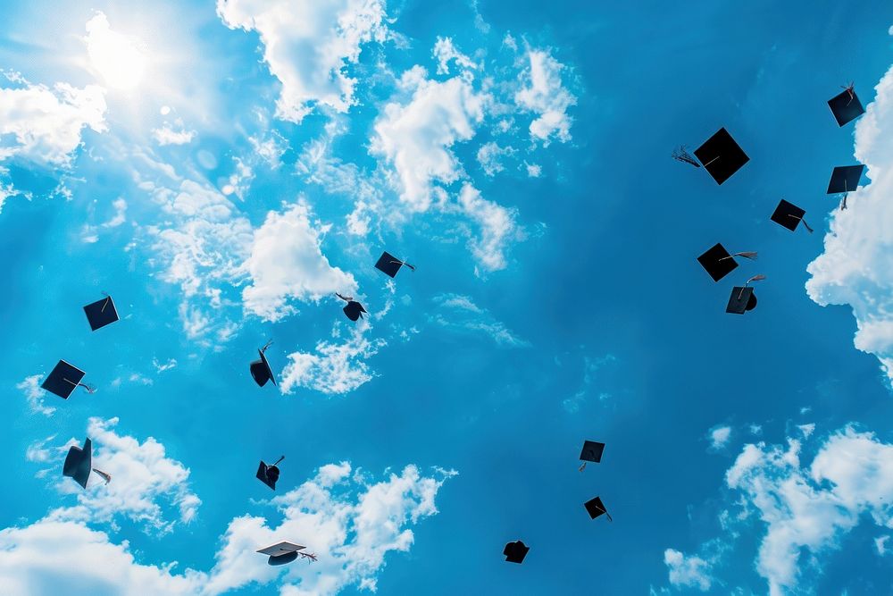 Graduation caps sky outdoors people. | Premium Photo - rawpixel