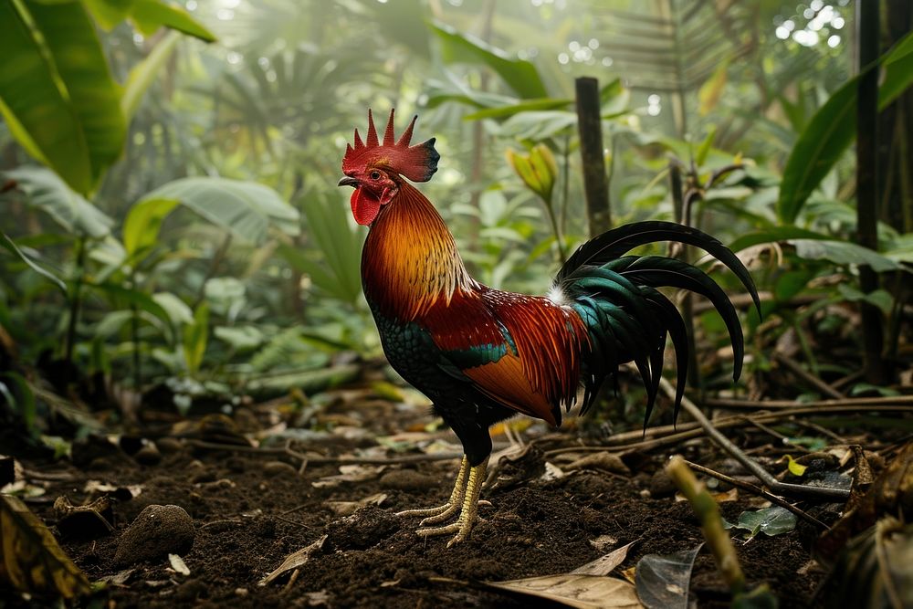 Red junglefowl stand soil ground | Free Photo - rawpixel