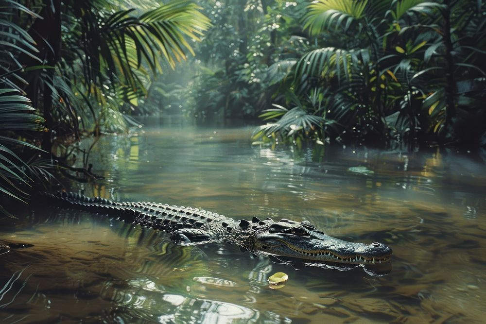 Siamese crocodile swimming jungle rainforest | Premium Photo - rawpixel