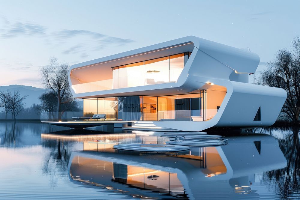 Smart home transportation architecture waterfront. | Premium Photo ...