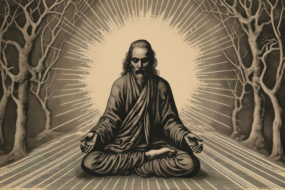 Indian monk meditating drawing illustrated | Free Photo Illustration ...