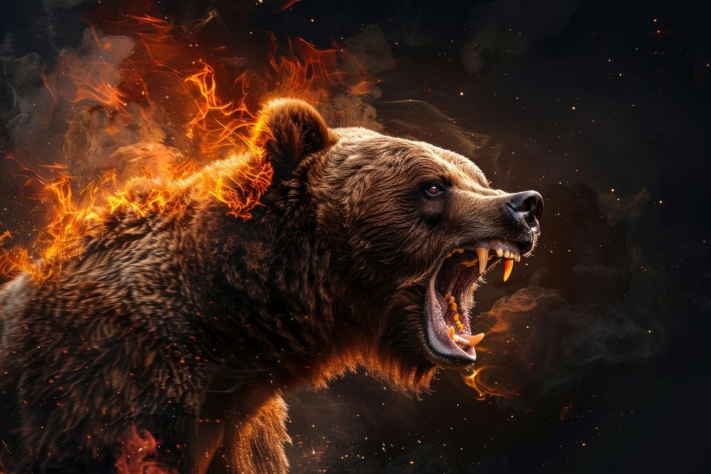 roaring bear flame fire wildlife. | Free Photo - rawpixel