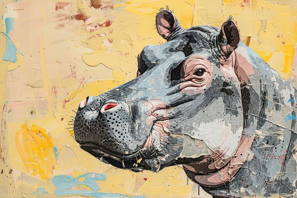 Art hippopotamus painting animal. | Free Photo Illustration - rawpixel