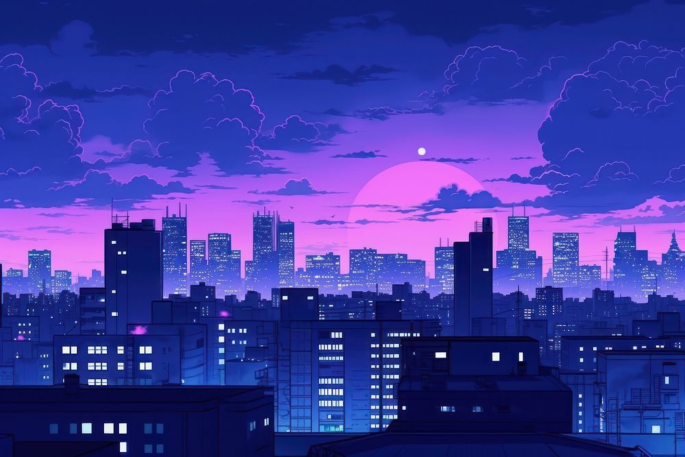 Tokyo purple architecture metropolis. | Premium Photo Illustration ...