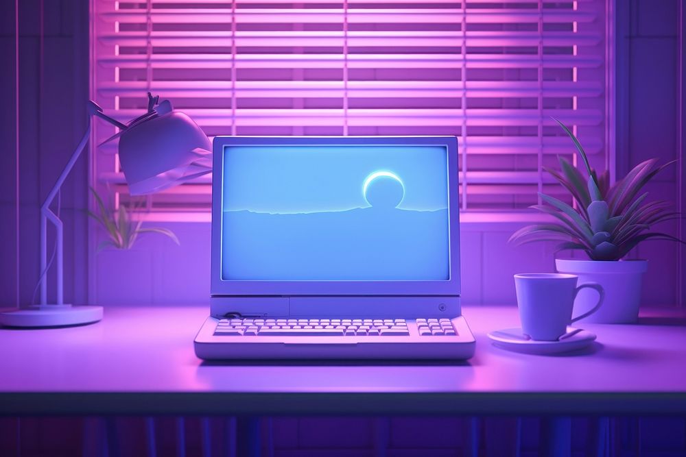 Computer furniture laptop purple. | Free Photo Illustration - rawpixel