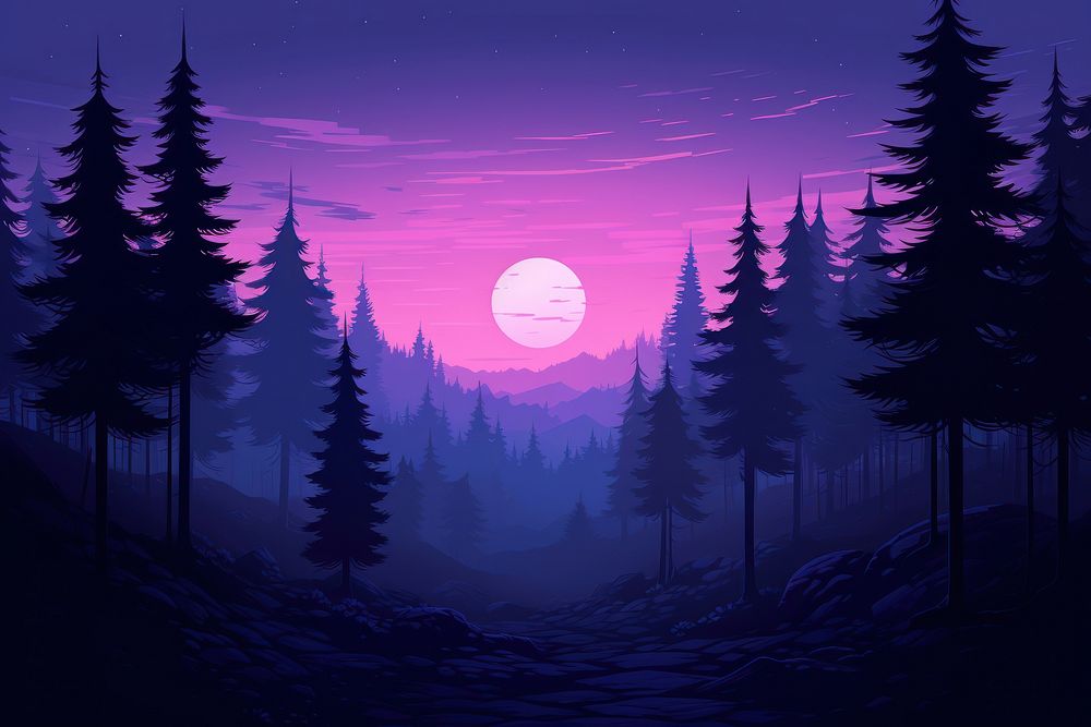 Pine forest purple landscape outdoors. | Premium Photo Illustration ...