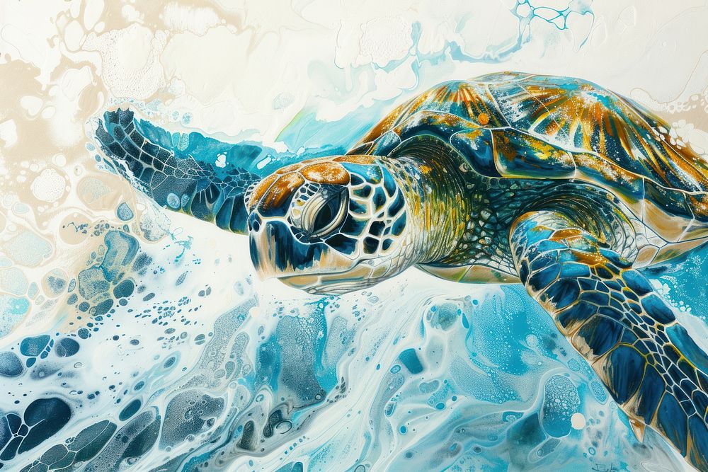 Sea turtle acrylic pour painting | Premium Photo Illustration - rawpixel
