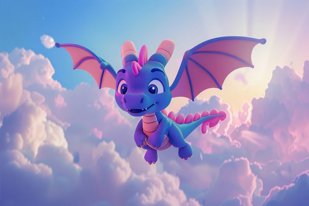 Cute dragon flying background cartoon | Premium Photo Illustration ...