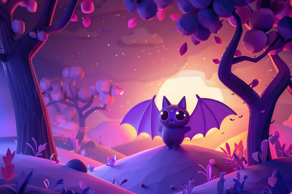 Cute vampire background cartoon purple | Premium Photo Illustration ...