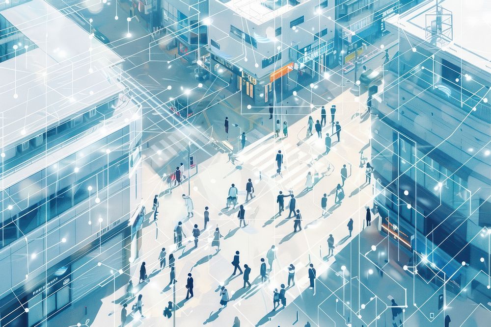 Smart city building people walking | Premium Photo Illustration - rawpixel