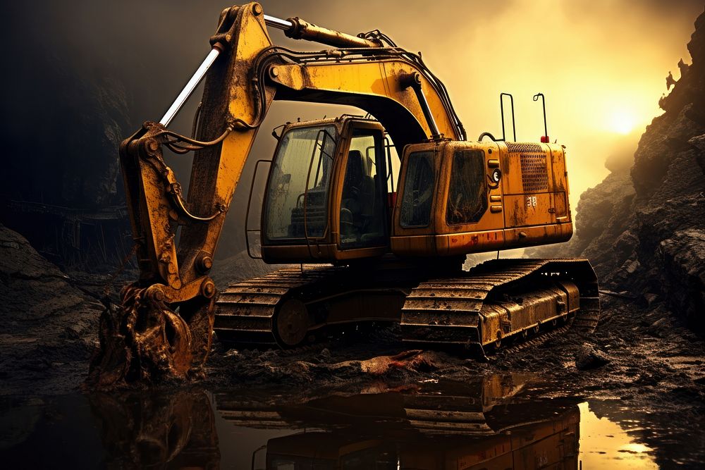 Construction backhoe mining reflection. | Premium Photo - rawpixel