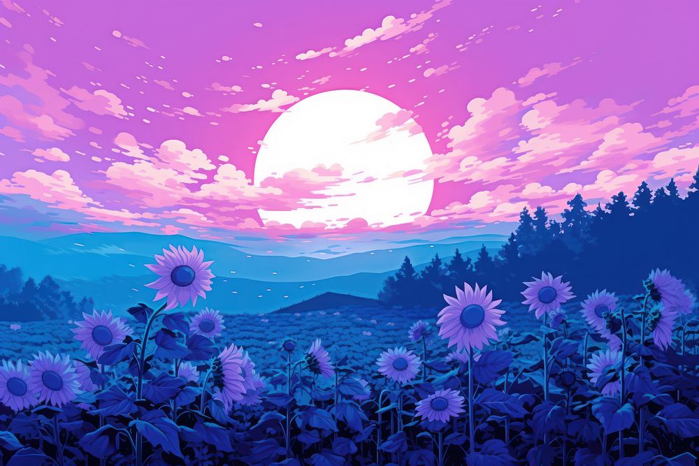 Sunflower field purple landscape outdoors. | Free Photo Illustration ...