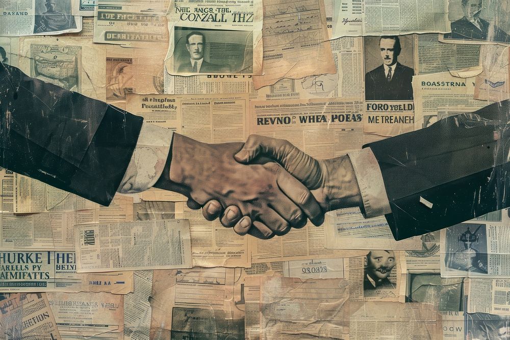 Business handshake ephemera border newspaper | Premium Photo ...