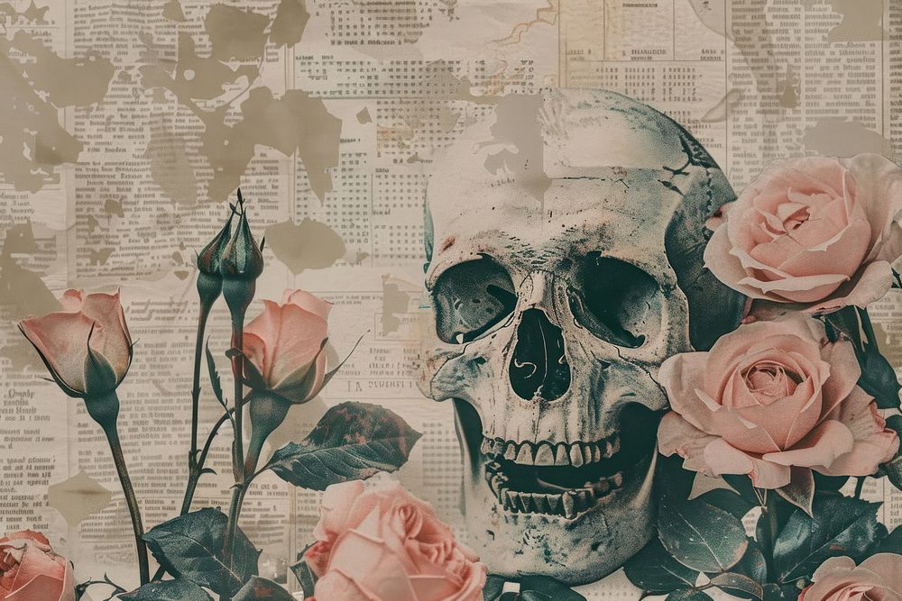 Skull roses ephemera border collage | Free Photo Illustration - rawpixel