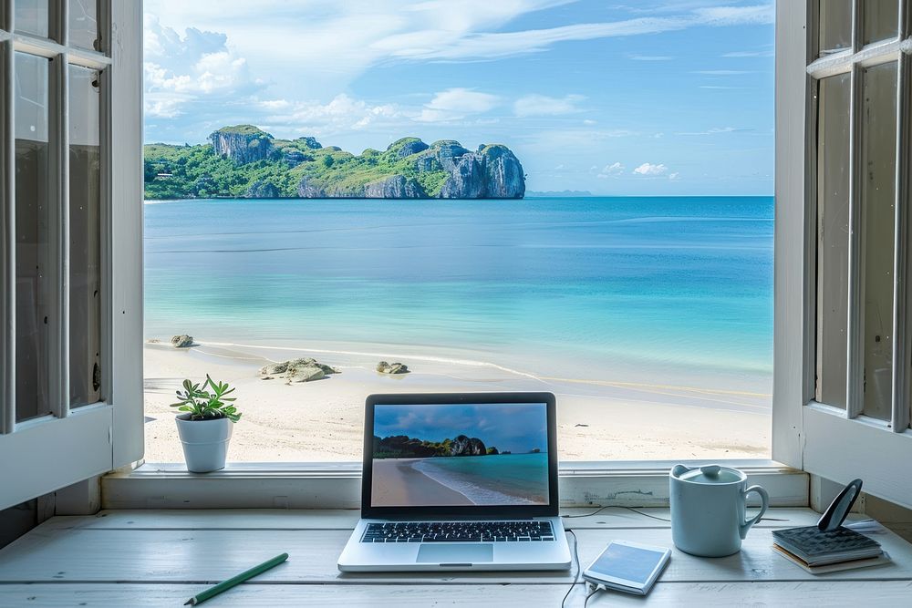 Home office beach furniture computer. | Premium Photo - rawpixel