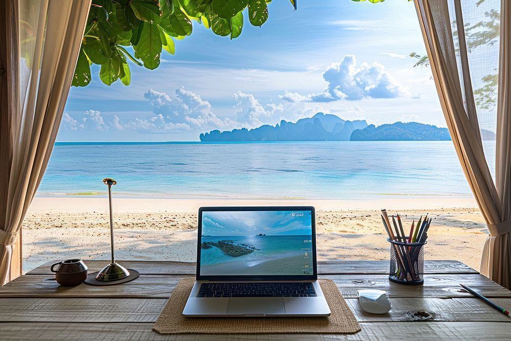 Home office beach furniture computer. | Free Photo - rawpixel